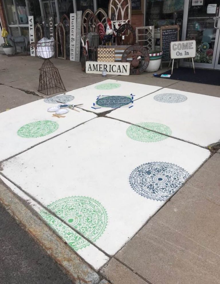Stenciling Our Shop’s Front Concrete Sidewalk Using Chalk Paint® | The ...